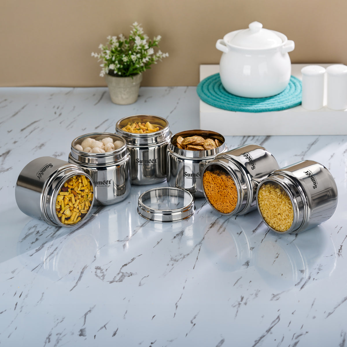 Sumeet Stainless Steel Small Canisters/Dabba/Storage Containers for Ki ...