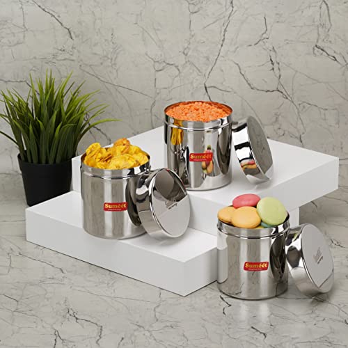 Sumeet Stainless Steel Small Canisters/Jars/Ubha Dabba/Storage Contain ...